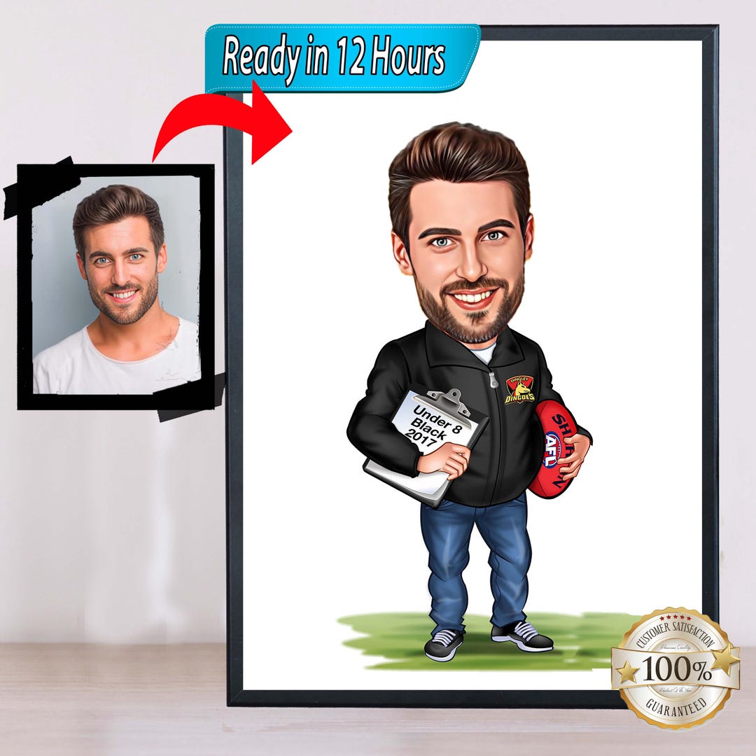 Rugby Coach Cartoon Portrait Drawing From Photo, Gift for Rugby Coach ...