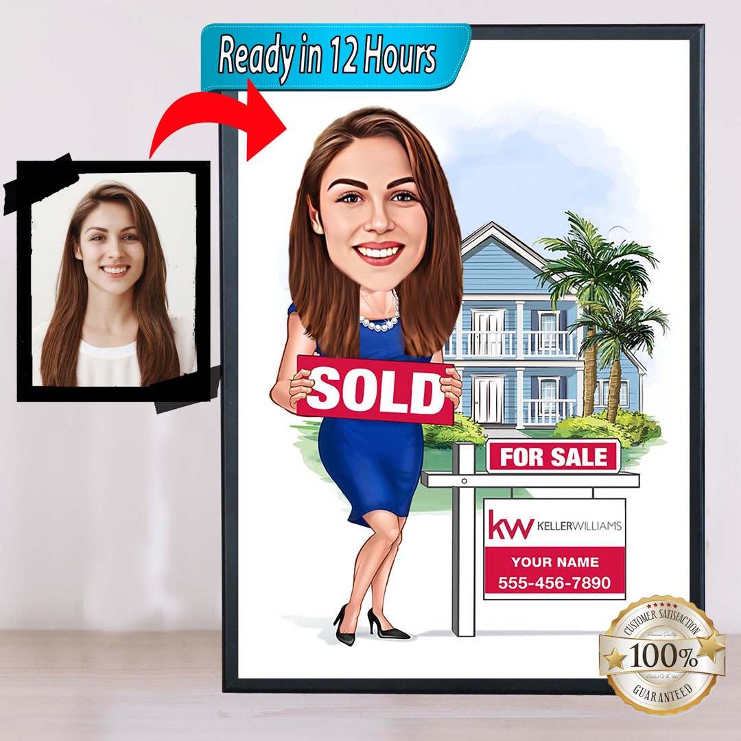 Female Realtor Cartoon Portrait, Realtor Caricature, Realtor Gift, Real ...
