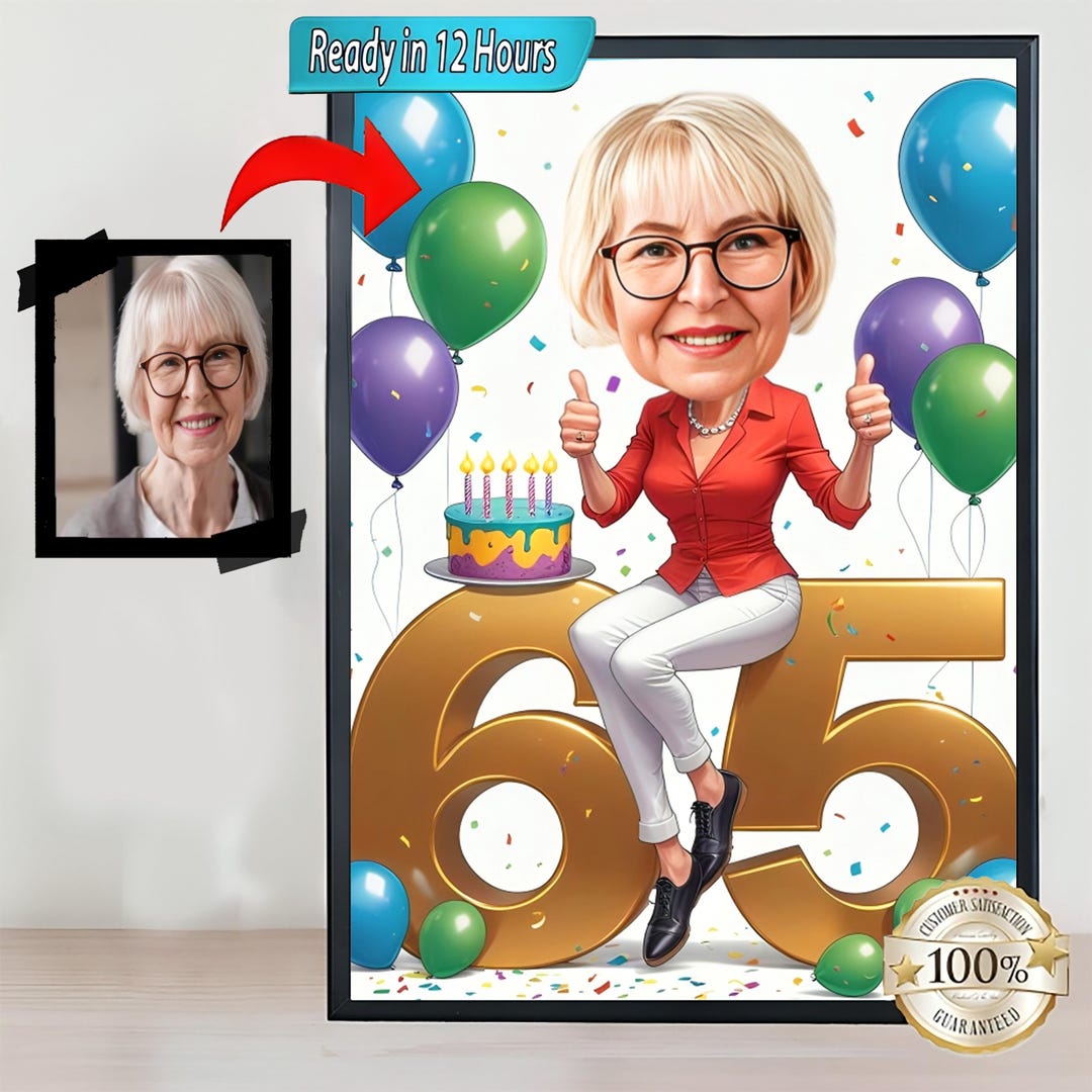 65th Birthday Caricature – Custom Digital Portrait for Her - Etsy