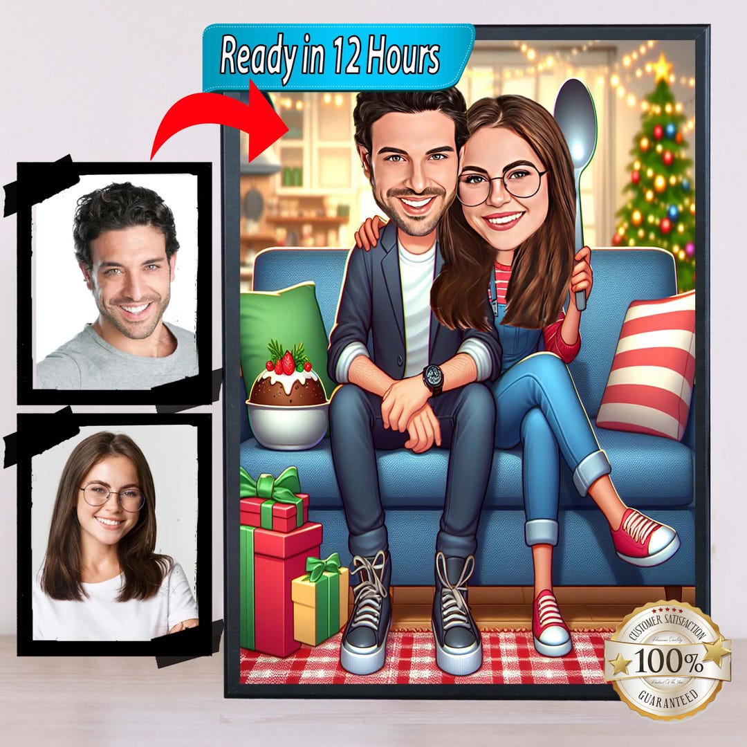 Custom Couple Cartoon Portrait, Couple Portrait, Couple Caricature ...