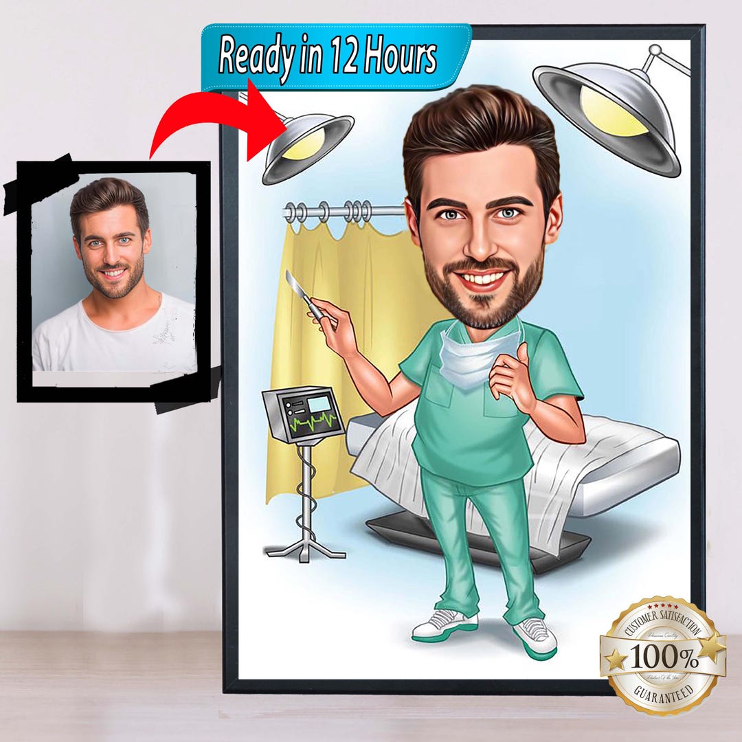 Surgeon Cartoon Portrait, Doctor Portrait, Caricature From Photo, Gift ...