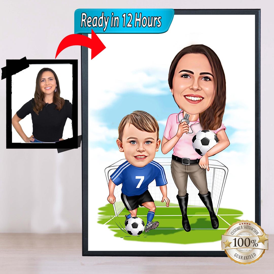 Soccer Coach Cartoon Drawing From Photo for Women, Custom Soccer Coach ...