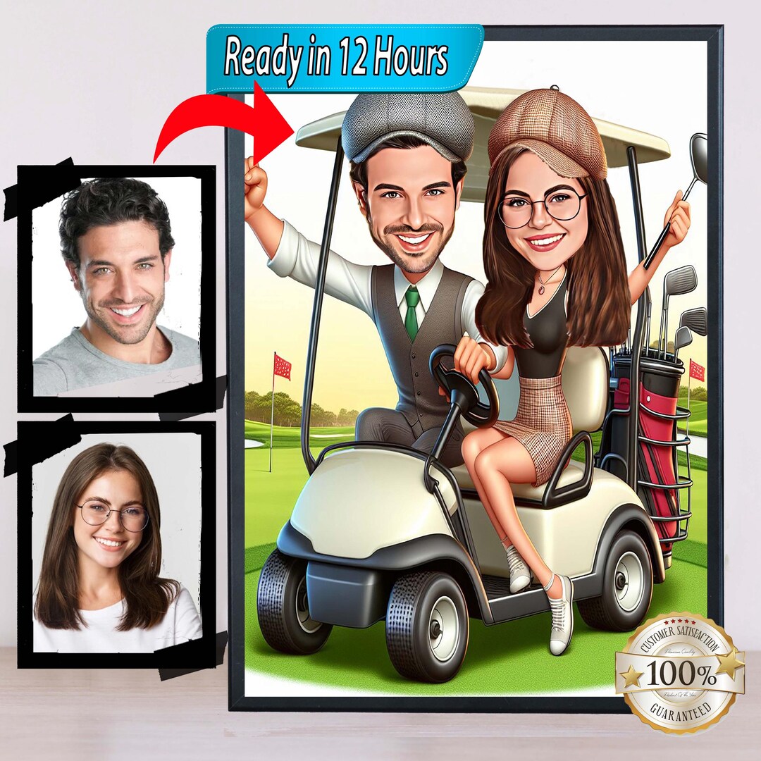 Custom Couple Golf Caricature Portrait, Forever Love (digital Download ...