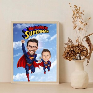 Custom Super Dad and Son Cartoon Portrait, Super Dad Portrait, Dad's ...