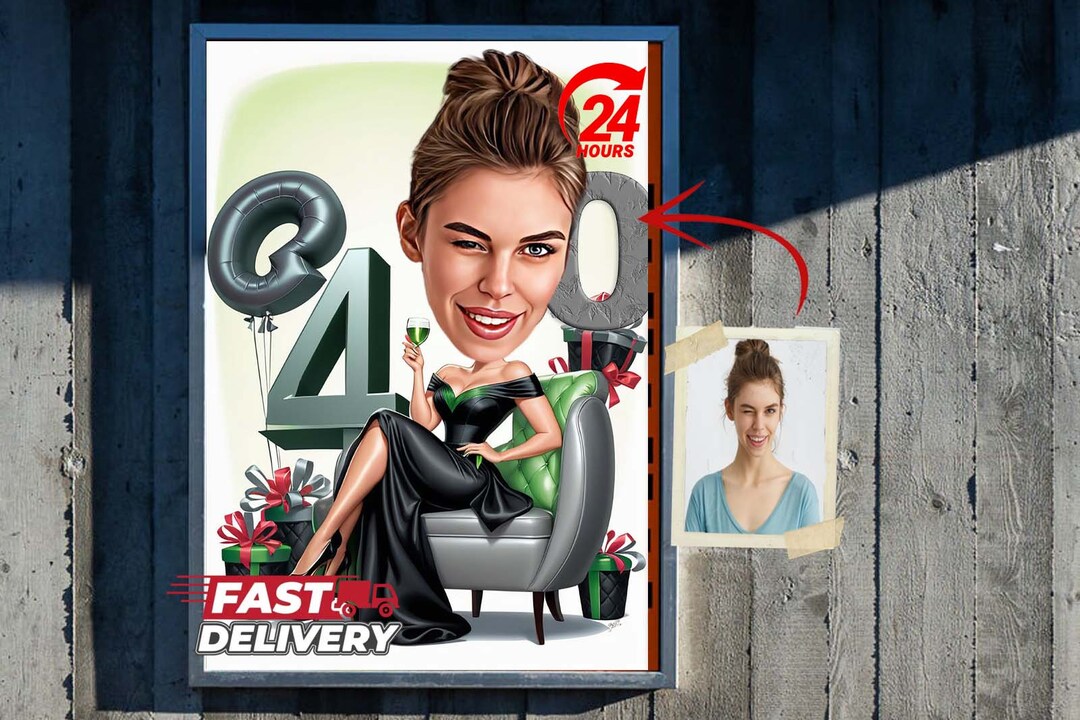 40th Birthday Caricature From Photos, Happy Birthday Cartoon Portrait ...