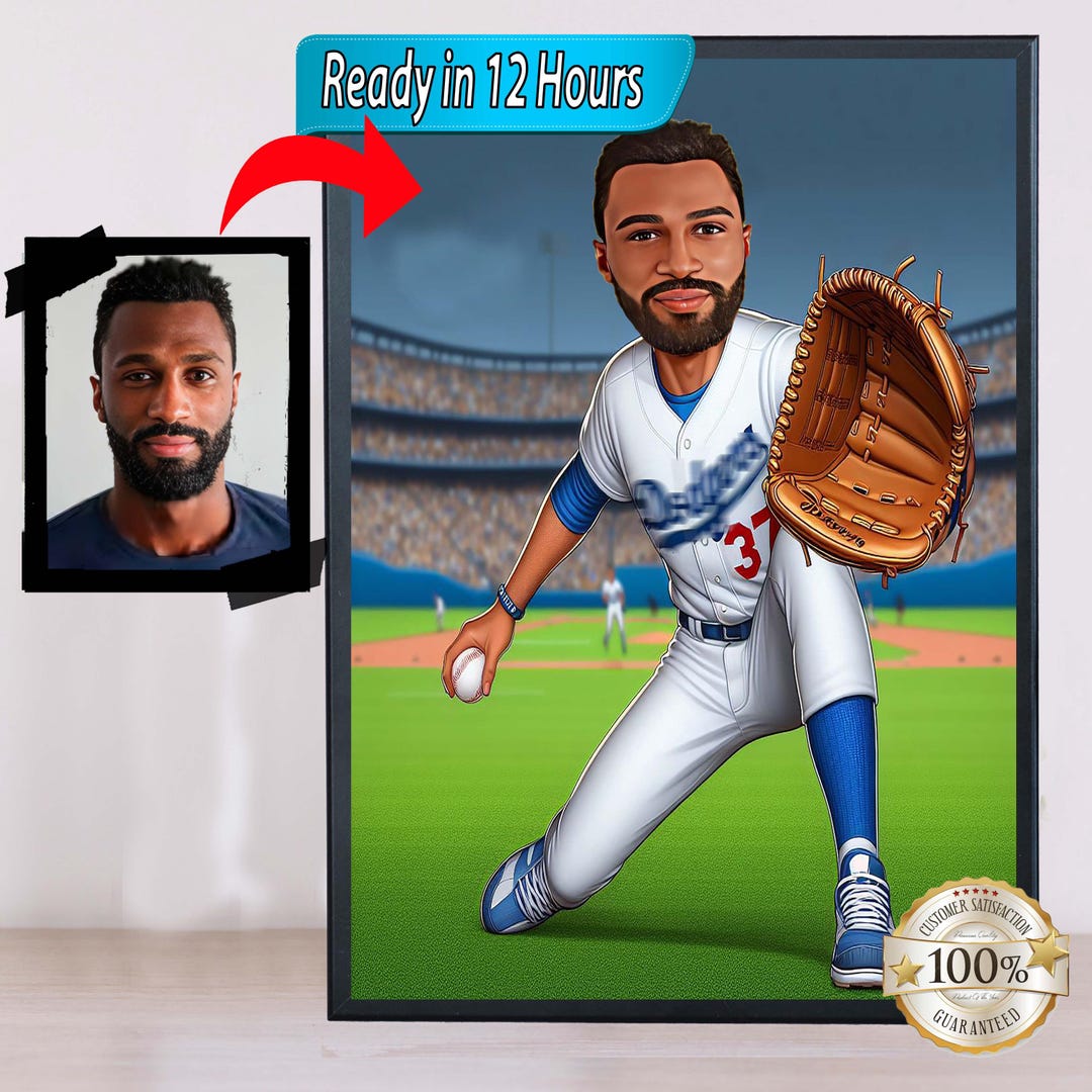 Los Angeles Dodgers Cartoon Portrait Custom Baseball Player Caricature ...