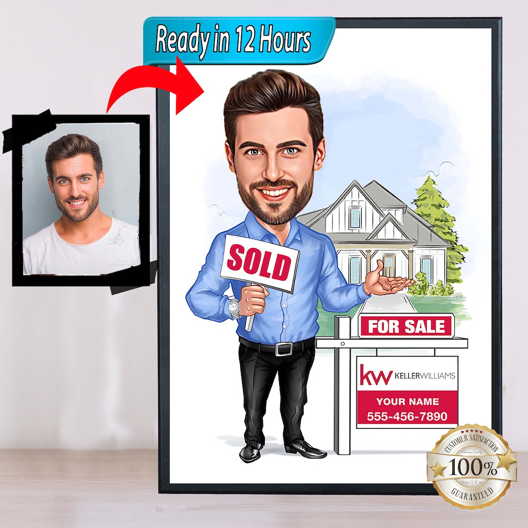 Realtor Cartoon, Realtor Gift, Custom Real Estate Agent Caricature ...