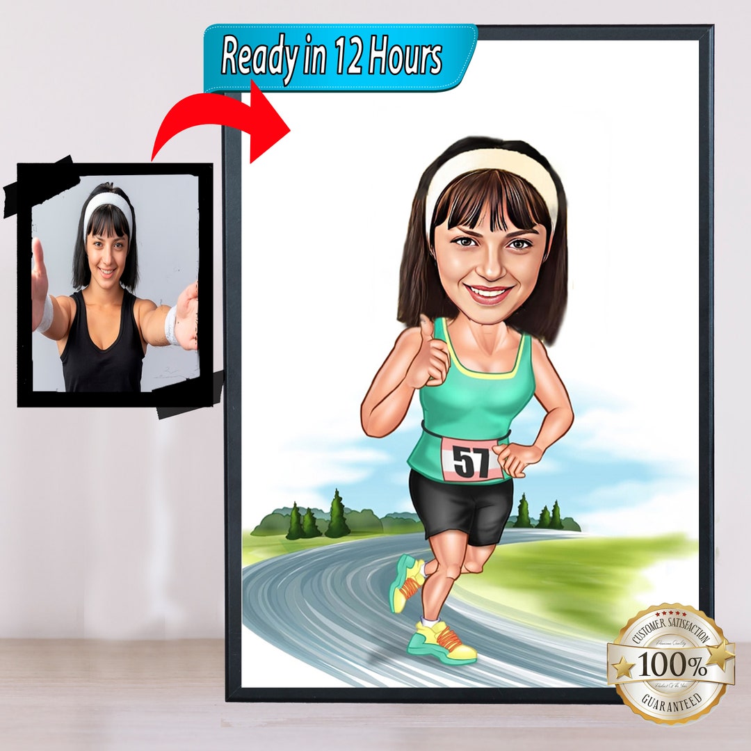 Custom Hand-drawn Runner Caricature From Photo (digital Download) - Etsy