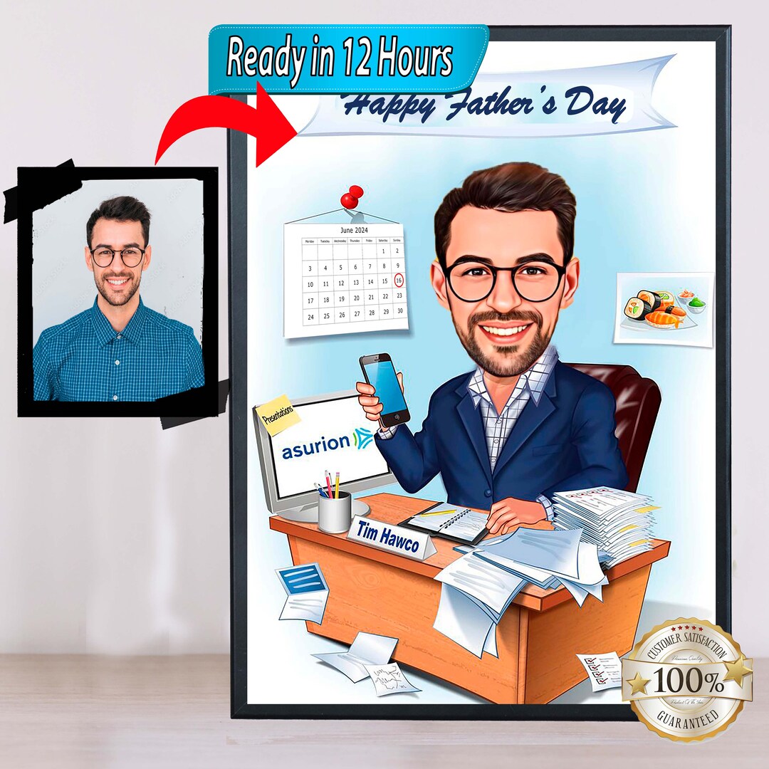 Father's Day Dad Cartoon Portrait Super Dad Portrait Dad's Gift, Bat ...