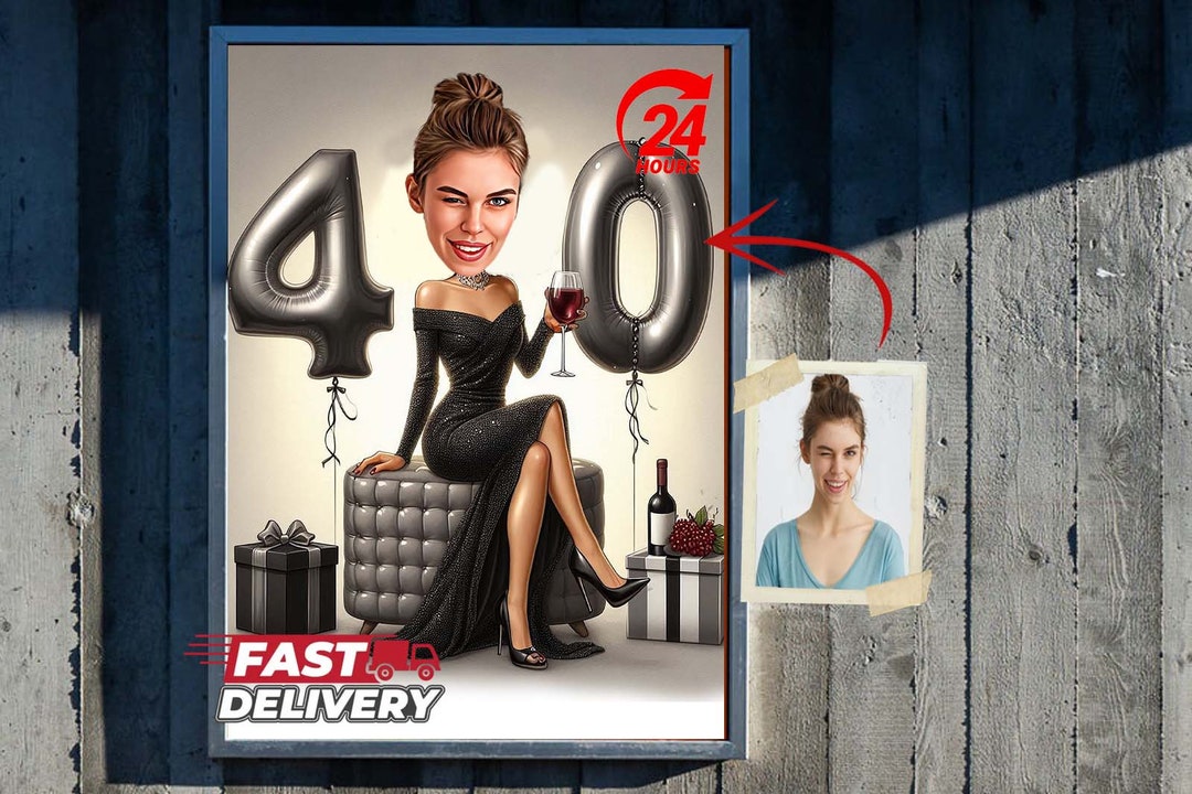 40th Birthday Cartoon Portrait, Custom Happy Birthday Caricature ...