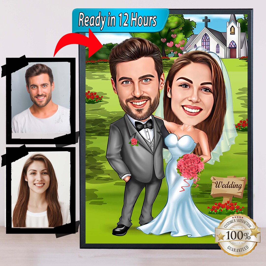 Custom Wedding Cartoon Portrait, Couple Portrait, Gift for Couple ...