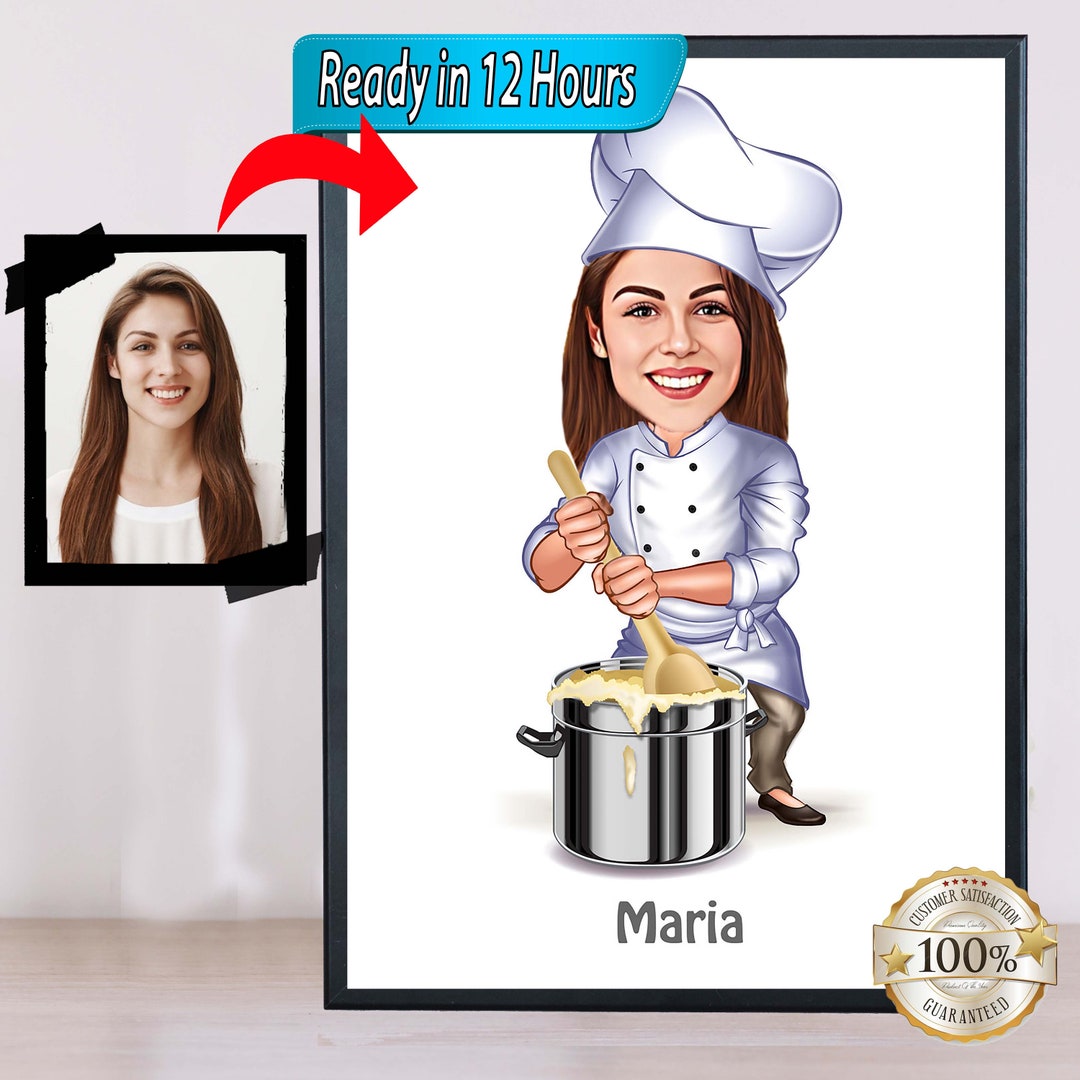 Chef Gift for Woman, Female Chef Caricature From Photo, Funny Chef Art ...