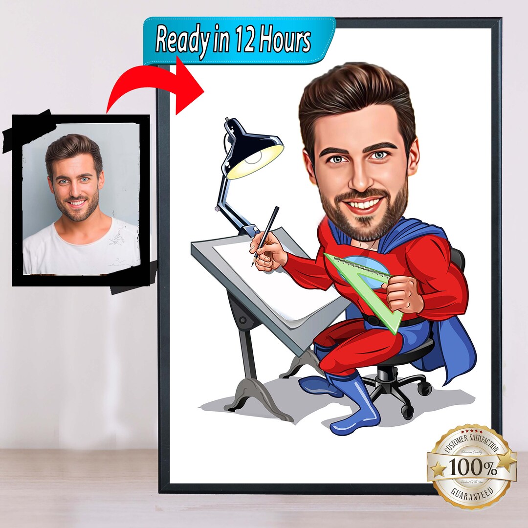 Super Architect Cartoon Portrait From Photo, Super Architect Caricature ...