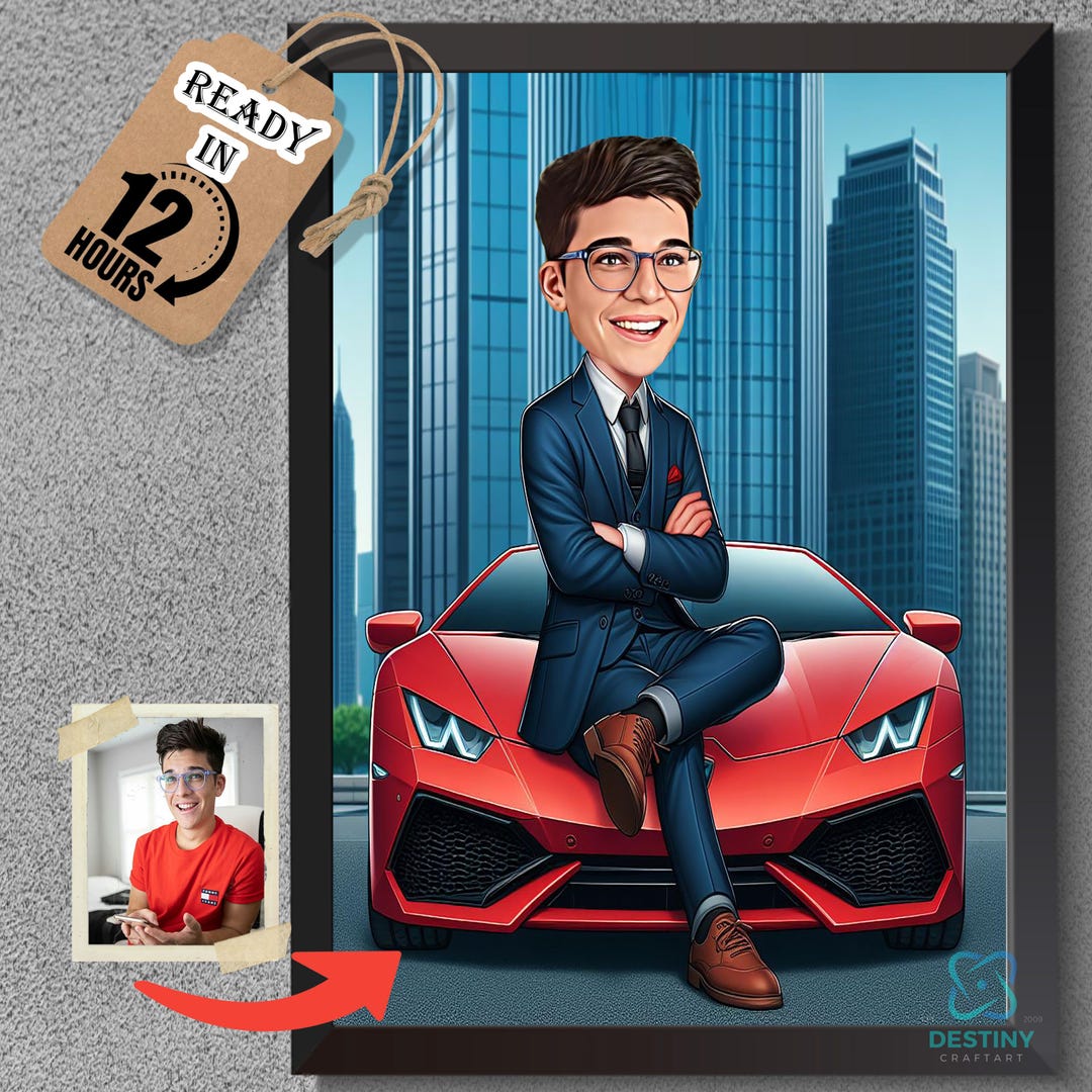 Businessman With Luxury Car Caricature - Personalized Executive ...