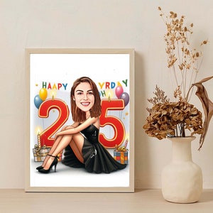 25th Birthday Caricature Cartoon Drawing From Photo Unique Wall Decor ...