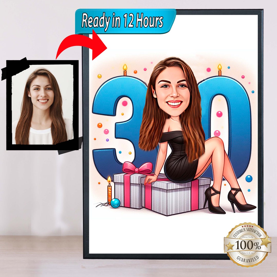 30th Birthday Caricature Cartoon Drawing From Photos Unique Wall Decor ...