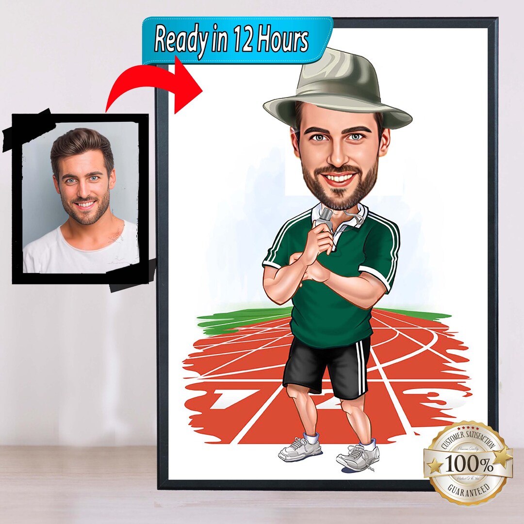 Coach Cartoon Portrait, Custom Coach Caricature Drawing From Photo ...