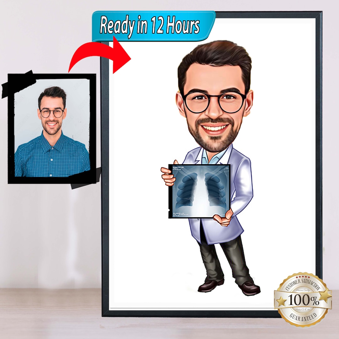 Radiologist Cartoon Portrait Drawing From Photo, Radiologist Gift for ...