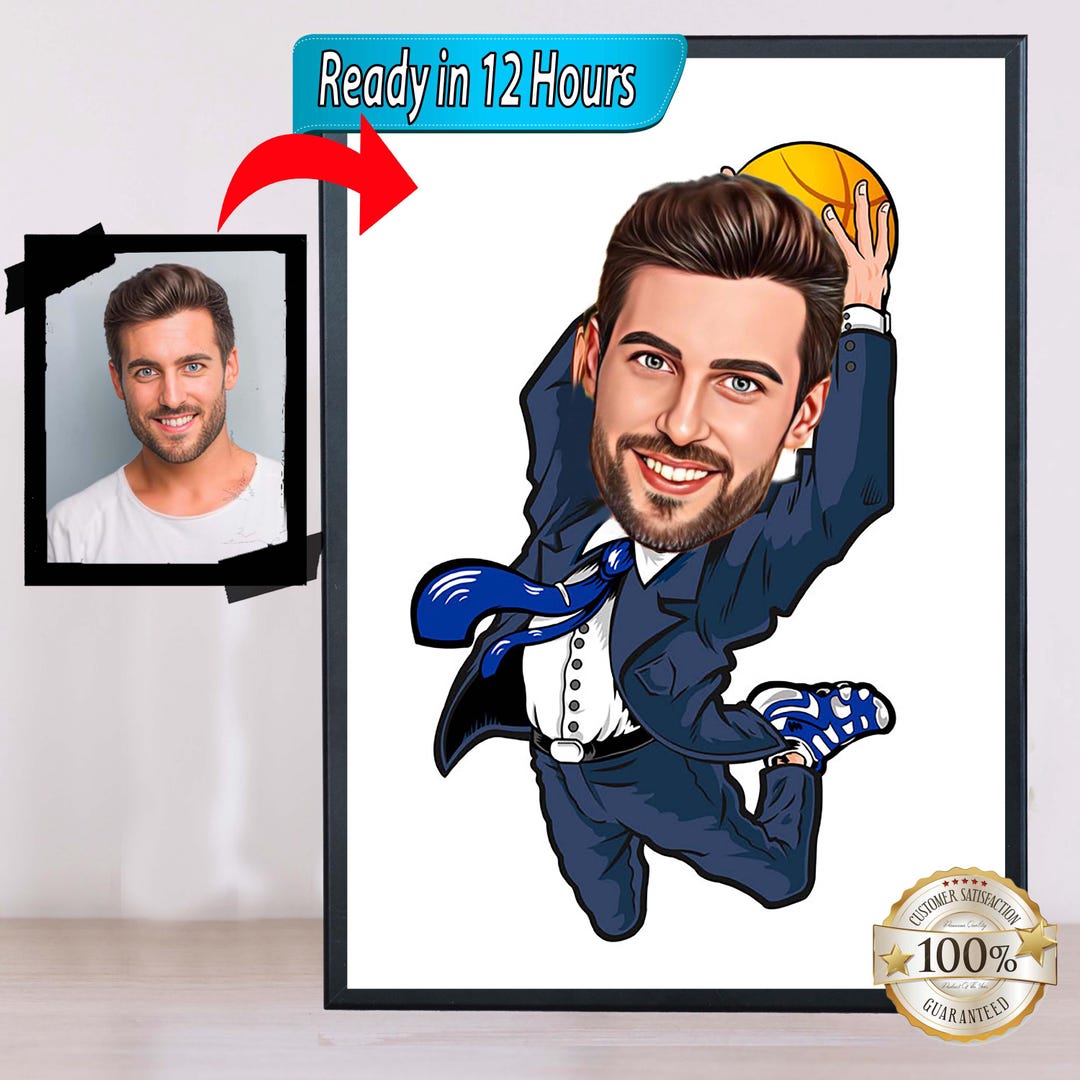 Basketball Coach Cartoon Portrait, Basketball Fun Gift, Basketball ...
