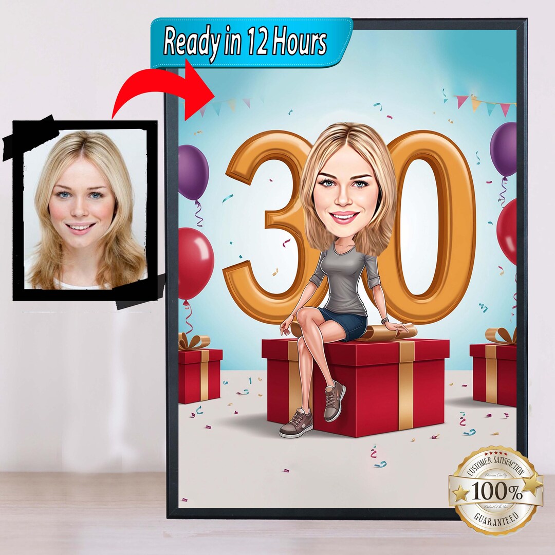 30th Birthday Caricature From Photos, Happy Birthday Cartoon Portrait ...