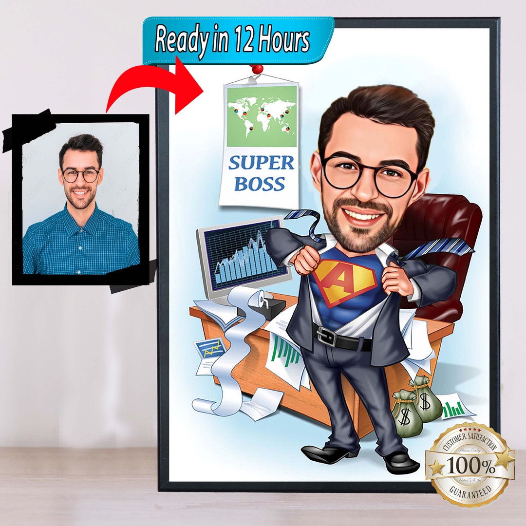 Super Boss Cartoon Portrait, Custom Super Boss Caricature Drawing From ...