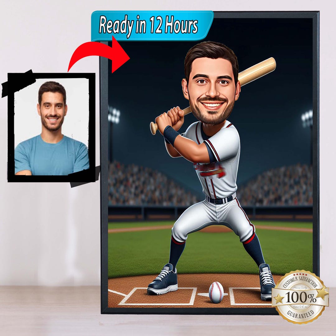 Atlanta Braves Cartoon Portrait, Custom Baseball Player Caricature ...