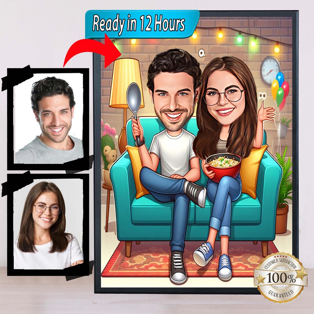 Custom Couple Cartoon Portrait Couple Portrait Couple Gift, Wedding ...