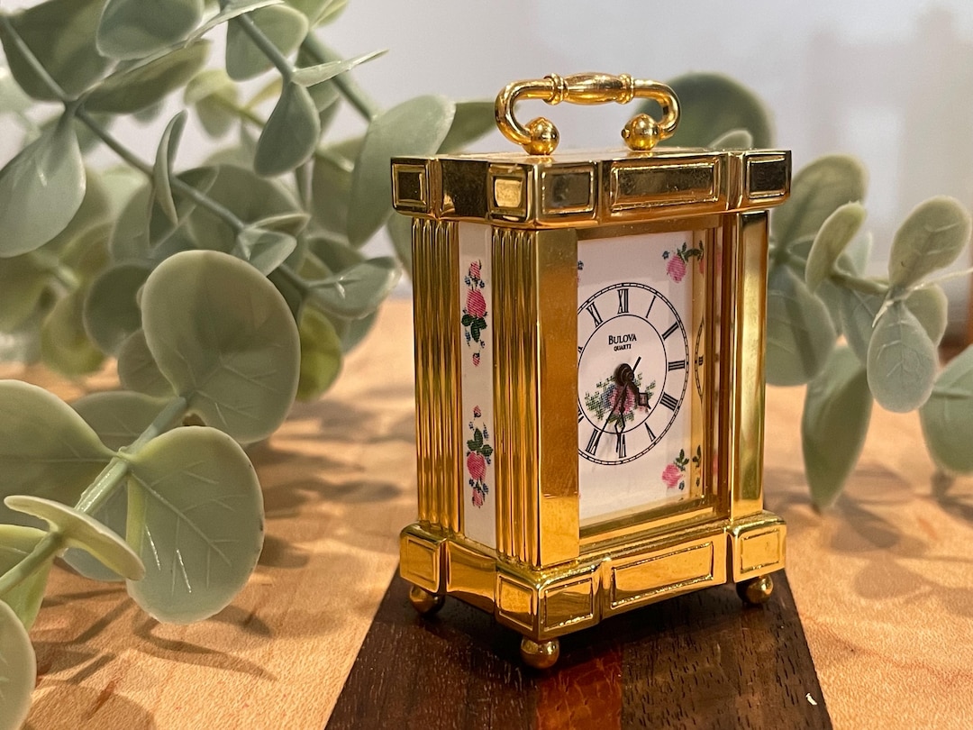 Vintage Flower Mini Gold Bulova Clock - Etsy