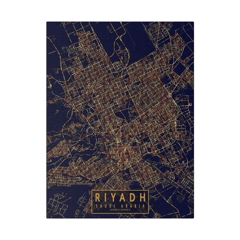 Riyadh at Night City Map Canvas Painting - Etsy