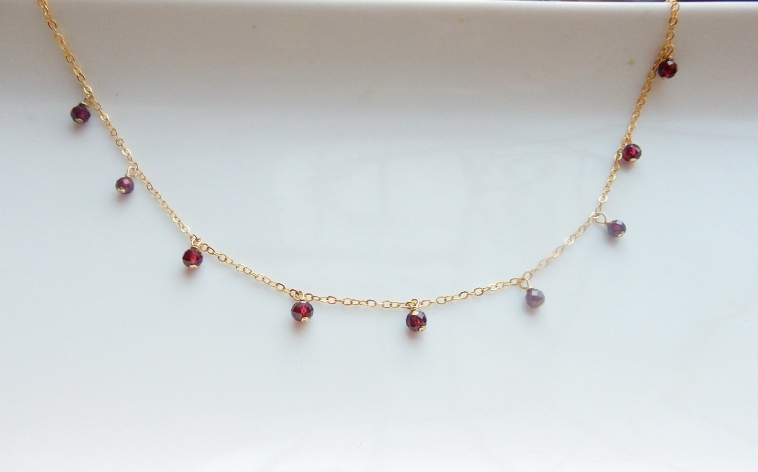 14K gold filled Garnet necklace Dangling faceted garnet | Etsy