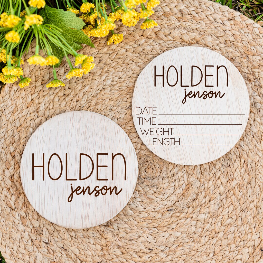 Baby Announcement Sign With Birth Stats | Matching Name Plate | Wood ...