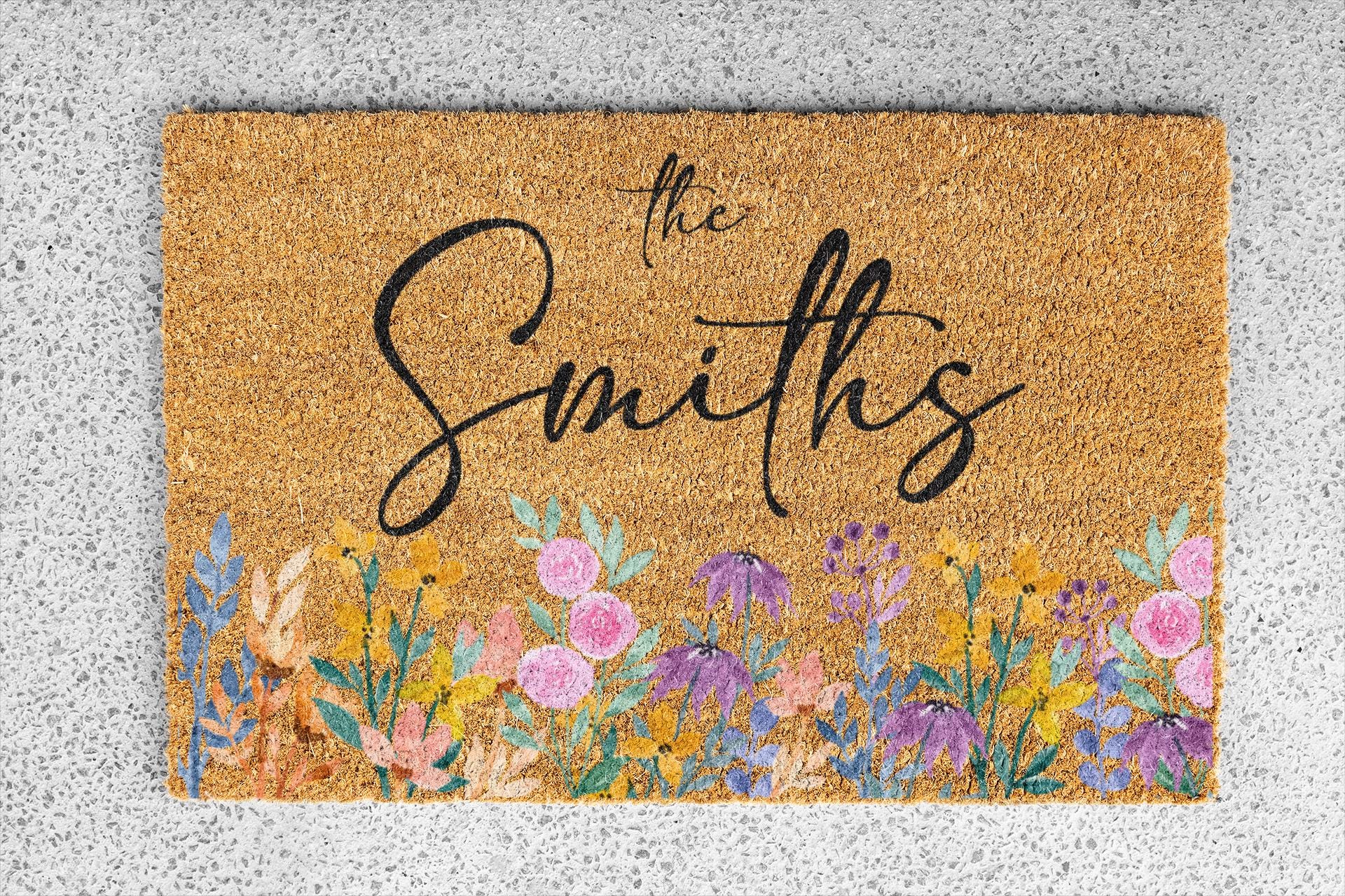 Personalized Floral Doormat, Custom Door Mat, Personalized Welcome Mat ...