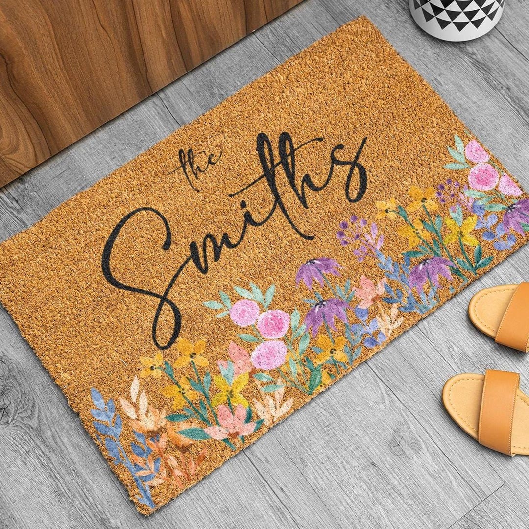 Personalized Floral Doormat, Custom Door Mat, Personalized Welcome Mat ...