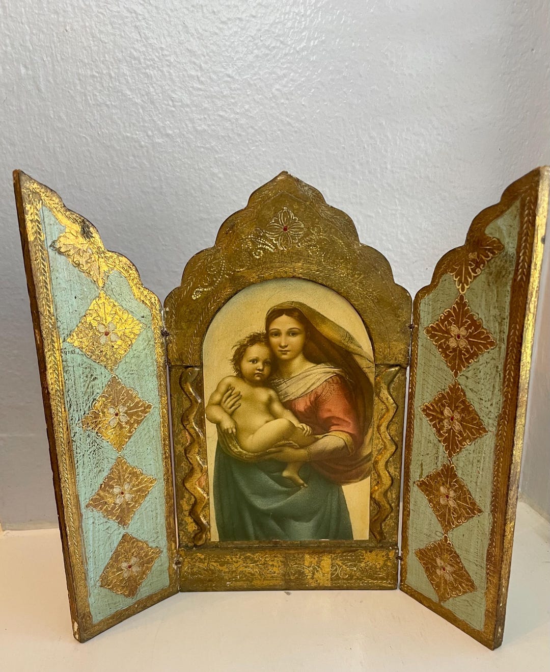 Vintage Italian Florentine Triptych of Mary and Baby Jesus | Catholic Religious Art - Etsy