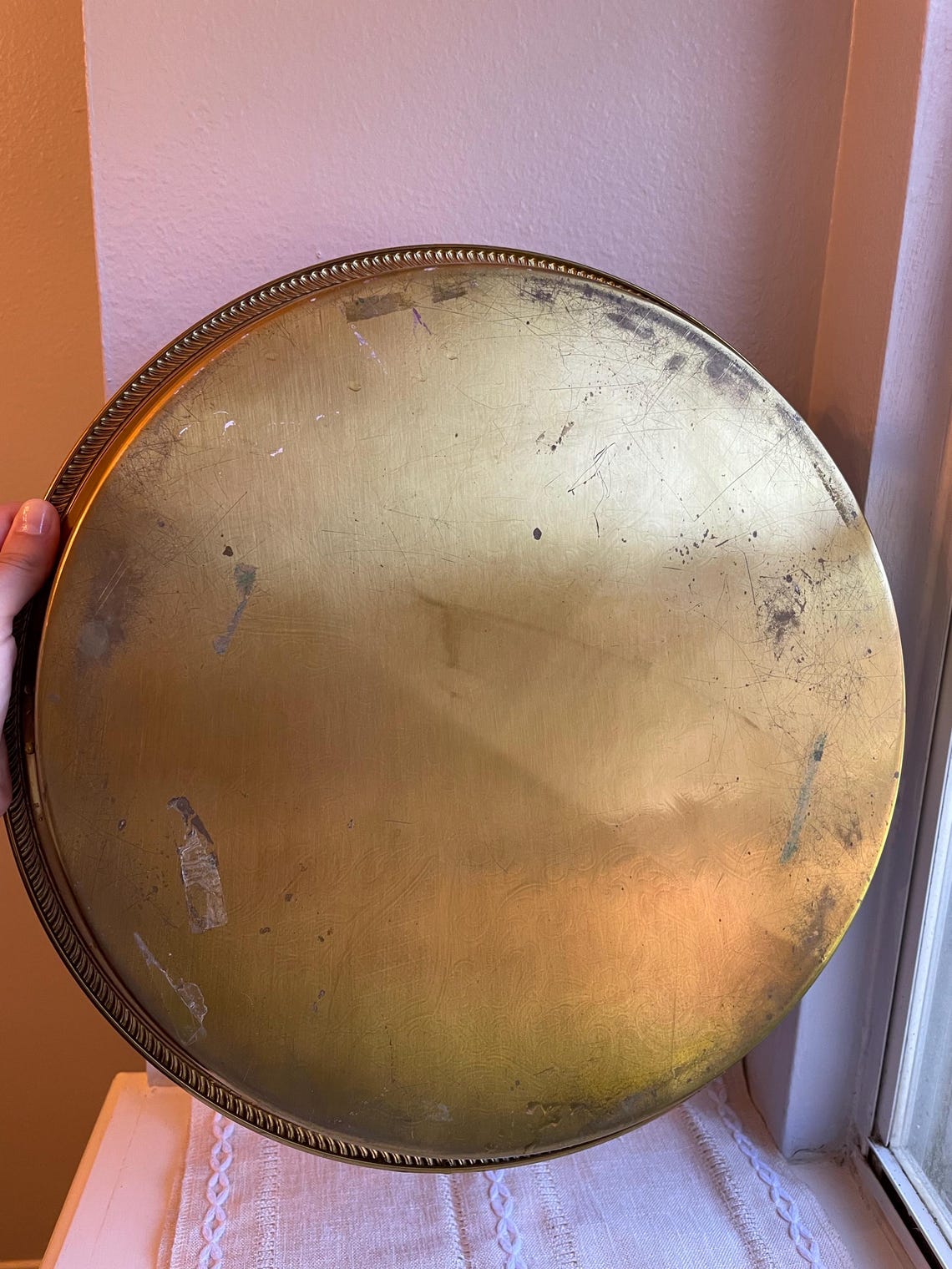 Large Vintage Etched Brass Tray Brass Tray With Cut Outs Gold Tray - Etsy