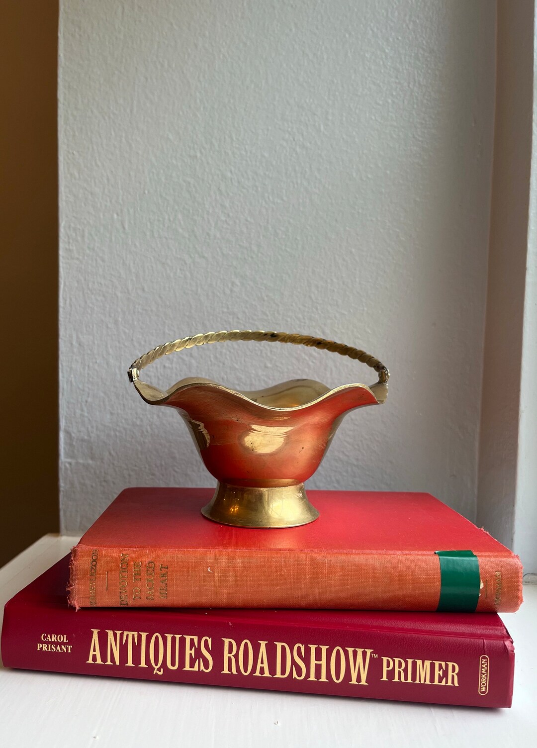Vintage Brass Bowl With Braided Handle & Flared Edges | Brass Planter ...