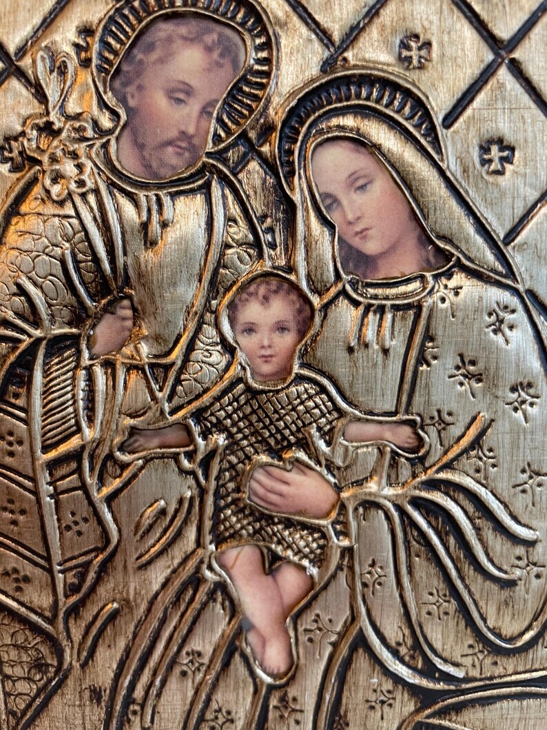Vintage Wood & Metal Holy Family Icon: Catholic Orthodox Art Plaque - Etsy