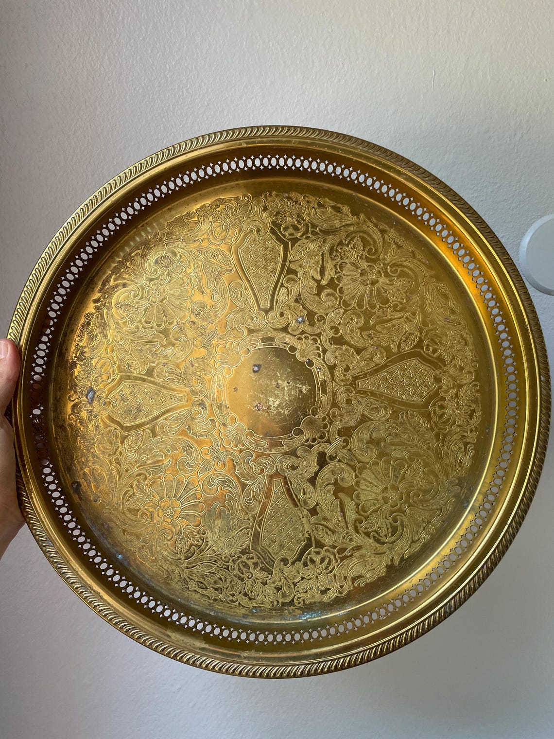 Large Vintage Etched Brass Tray Brass Tray With Cut Outs Gold Tray - Etsy
