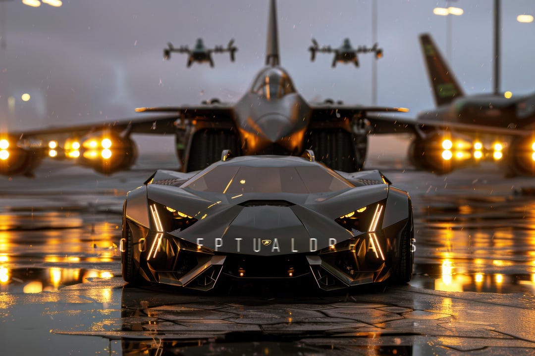 Cyberpunk Lamborghini Poster | Futuristic Fighter Jet X Lambo Concept ...
