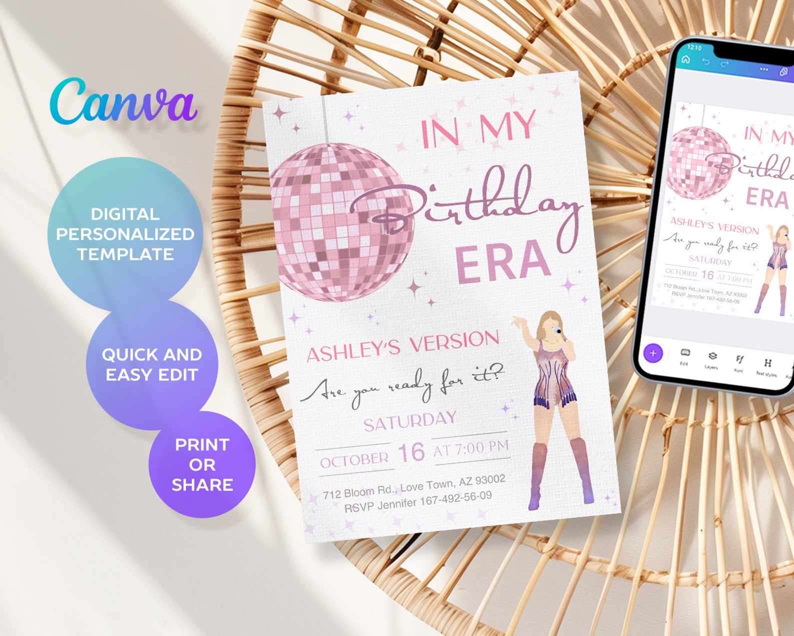 The Eras Tour Birthday Party, Printable Taylor Swift Birthday Invite ...