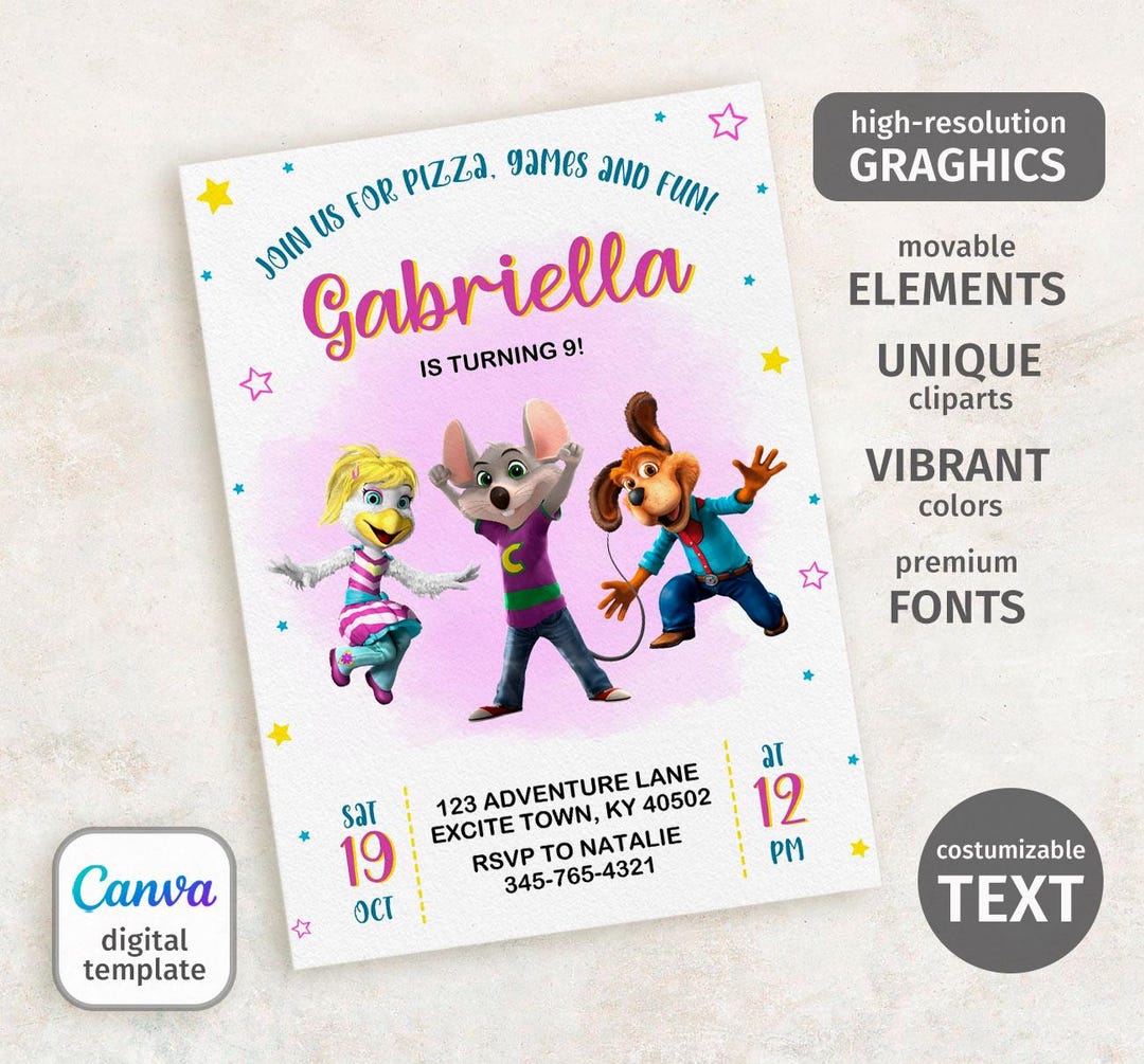 Chuck-e-cheese Editable Invitation, Printable Birthday Invite, Mouse ...