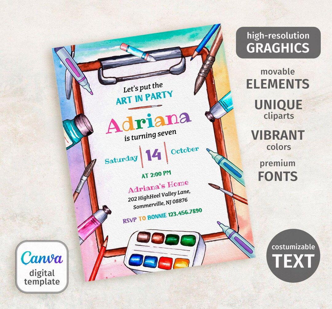 Painting Party Invitation, Art Party Invitation, Art Birthday Party ...