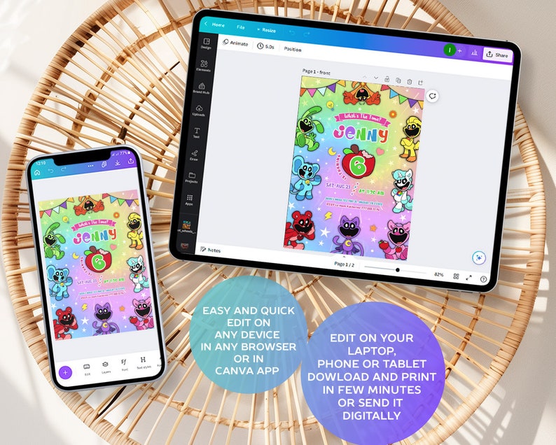 Printable Smiling Critters Invitation, Smiling Critters Party, Editable ...