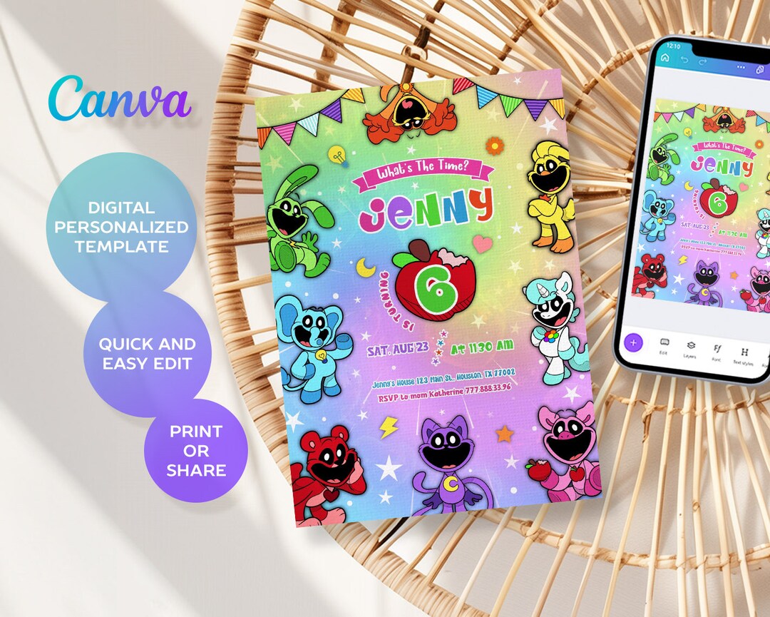 Printable Smiling Critters Invitation, Smiling Critters Party, Editable ...