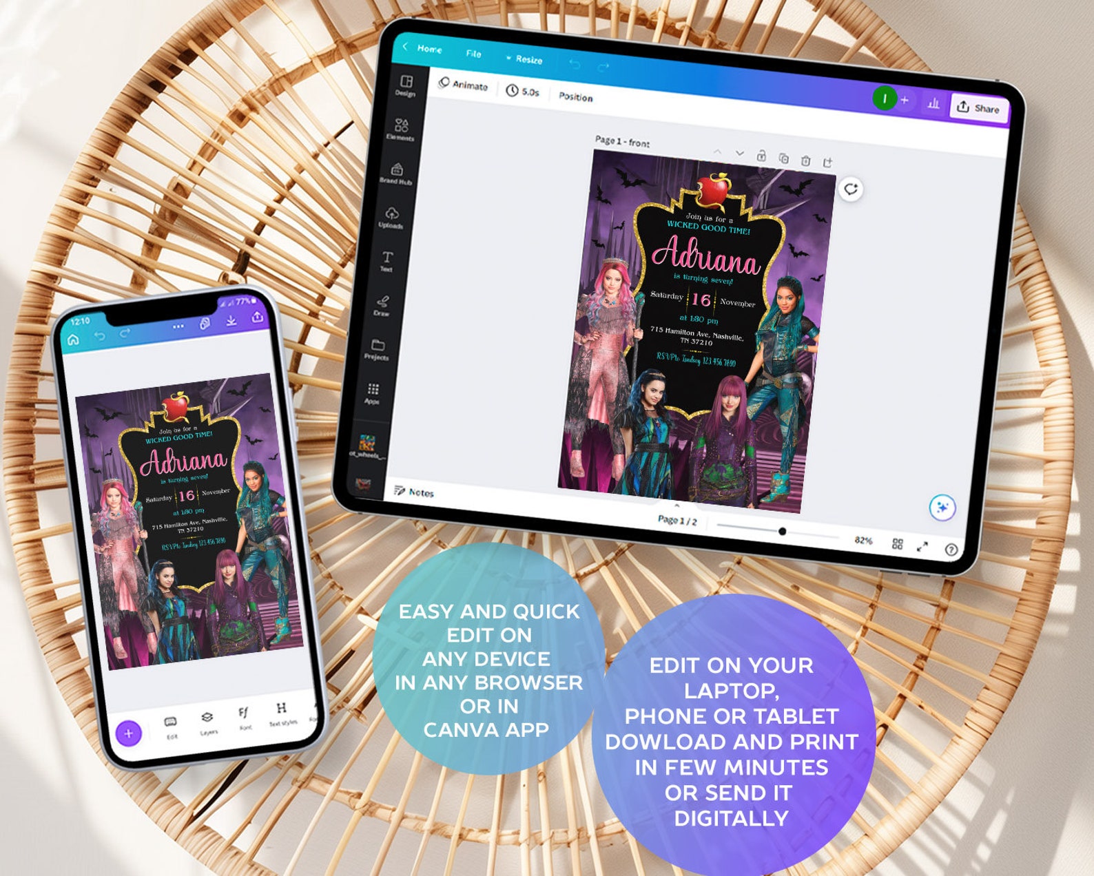 Printable Descendants Invitation, Editable Descendants Birthday Invite ...