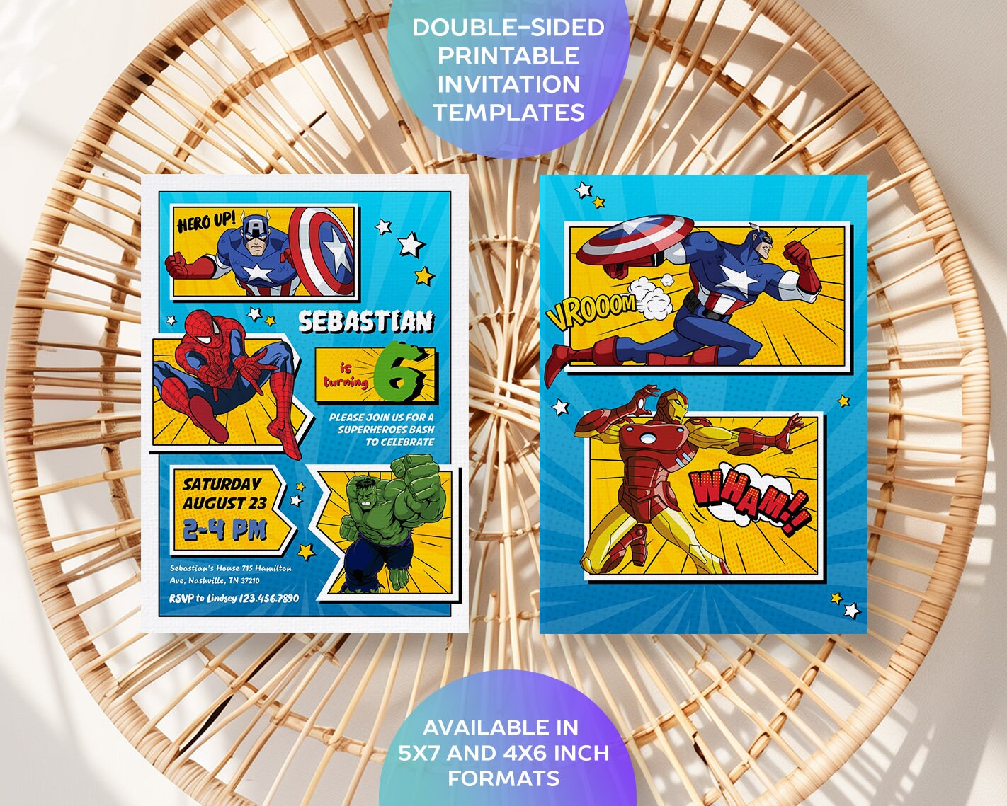 Printable Boy Birthday Invite, Super Hero Editable Party Invitation ...