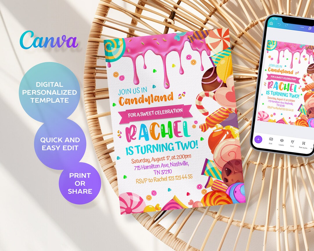 Printable Editable Candy Birthday Invitation, Candyland Invite, Candy ...