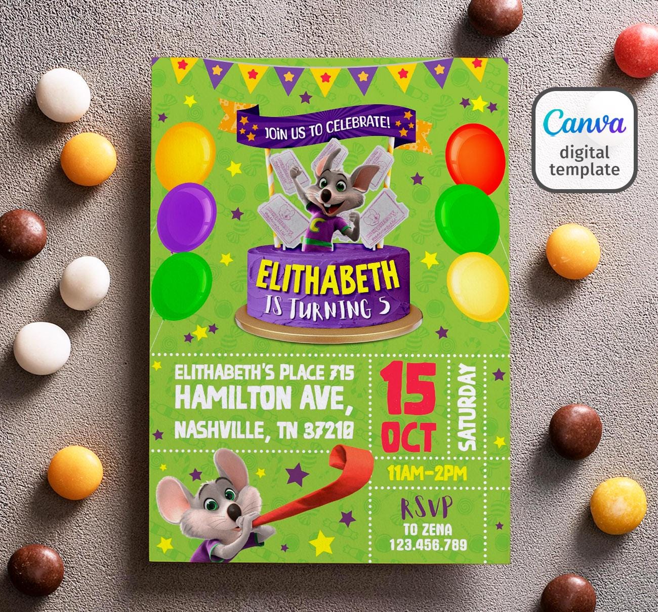 Chuck-e-cheese Editable Invitation, Printable Birthday Invite, Mouse ...