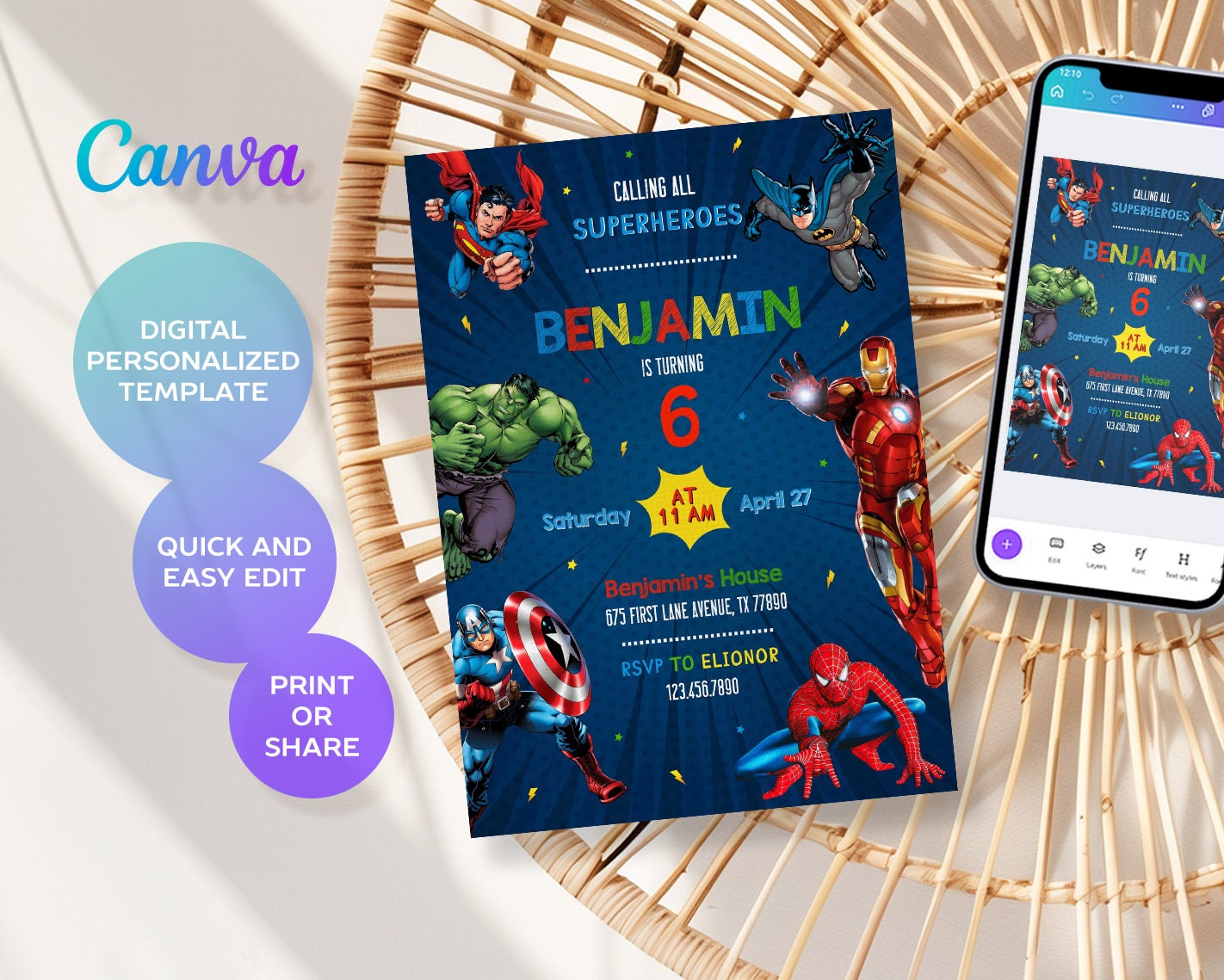 Printable Birthday Invitation, Avengers Invite, Spiderman Invite ...