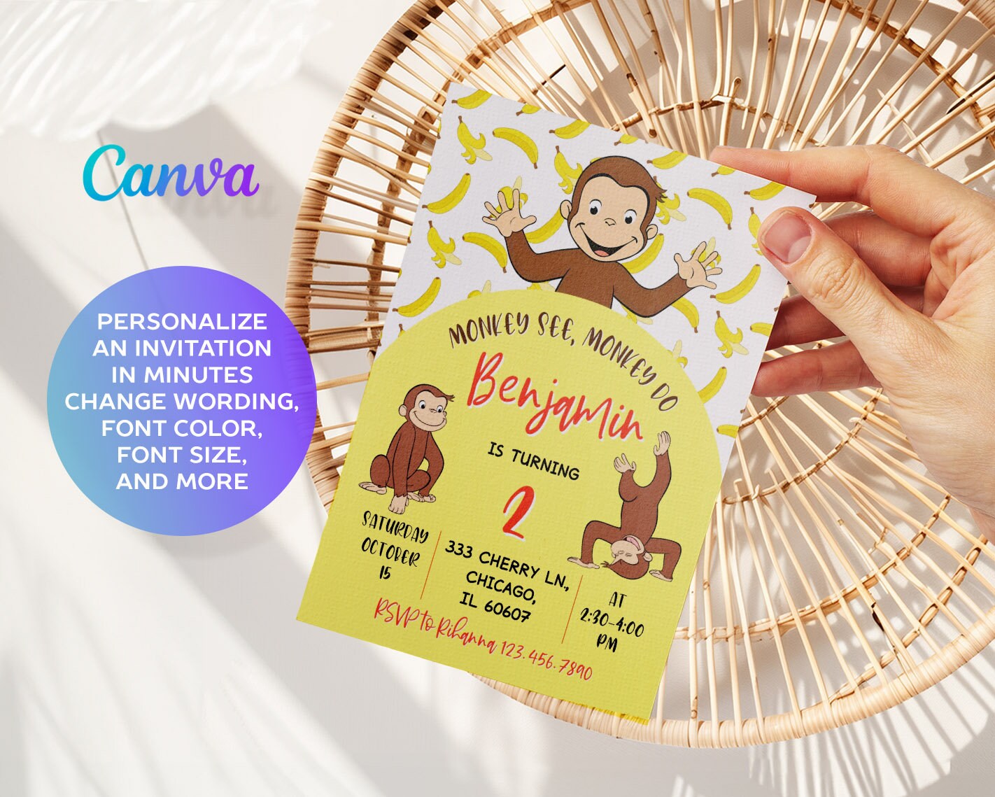 Printable Curious George Birthday Invitation, Monkey Invite, Ape Invite ...